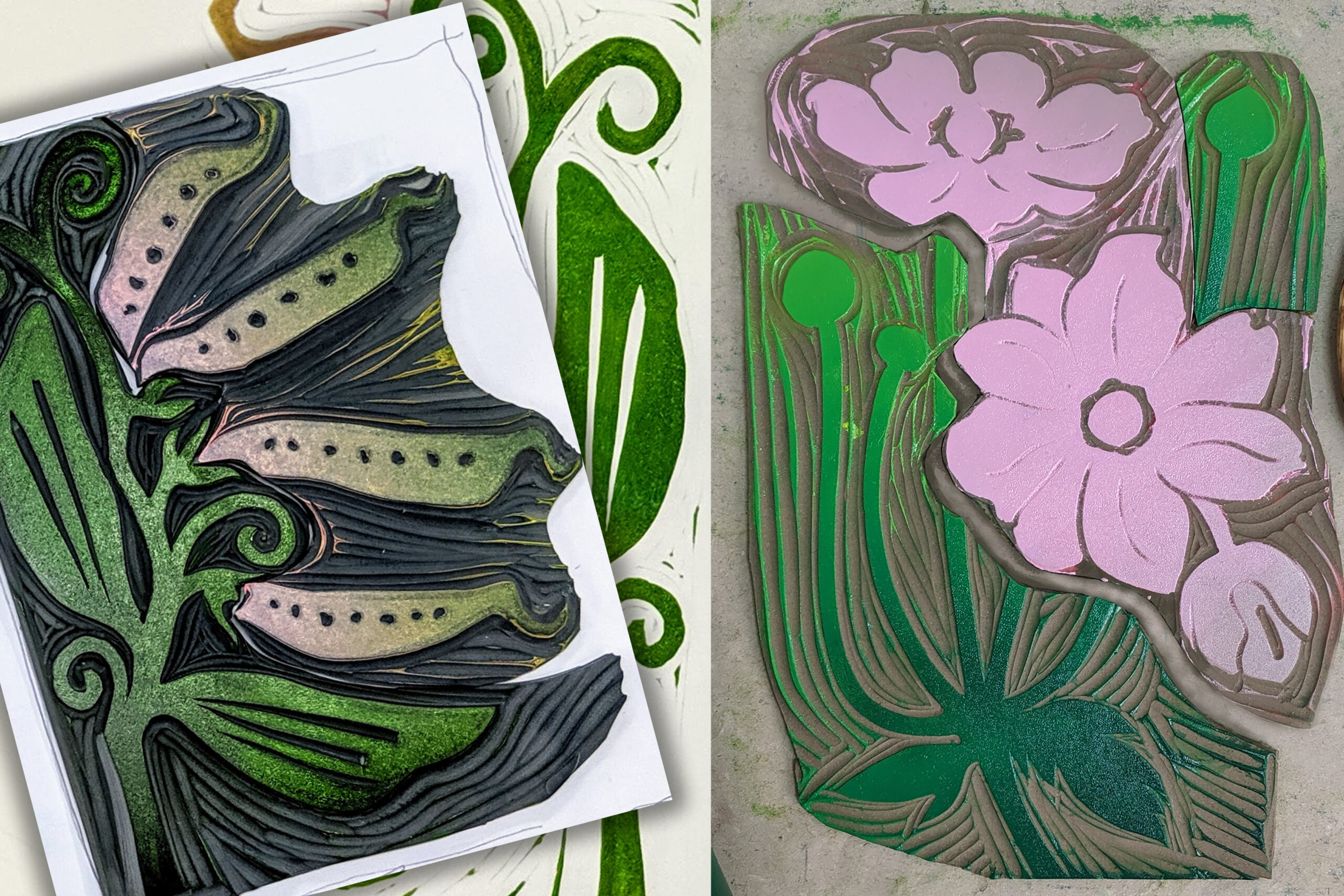 Lino printing – Jigsaw technique – Montague Gallery
